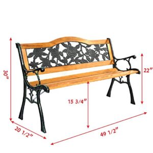 HAPPYGRILL 50'' Patio Park Garden Bench, Outdoor Furniture Iron & Hardwood Frame Porch Loveseat