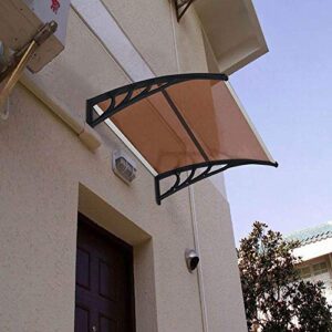 QXDRAGON Patio Window Awning Door Canopy Outdoor Shade Bracket Polycarbonate Cover Front Garden Awnings UV Rain Snow Sunlight Protection One Piece Hollow Sheet (39X38,Brown & Black Bracket)