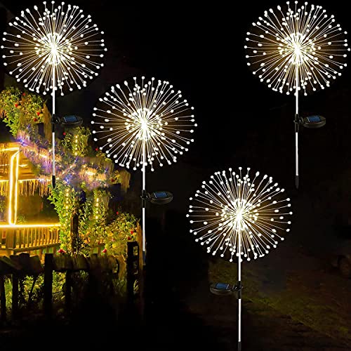 4 PCS Solar Firework Light, Outdoor Solar Garden Decorative Lights 120 LED Powered 40 Copper Wires String DIY Landscape Light for Walkway Pathway Backyard Christmas Decoration Parties (Warm White1)