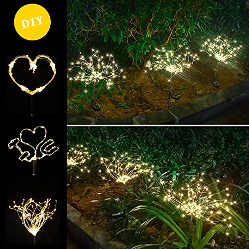 4 PCS Solar Firework Light, Outdoor Solar Garden Decorative Lights 120 LED Powered 40 Copper Wires String DIY Landscape Light for Walkway Pathway Backyard Christmas Decoration Parties (Warm White1)