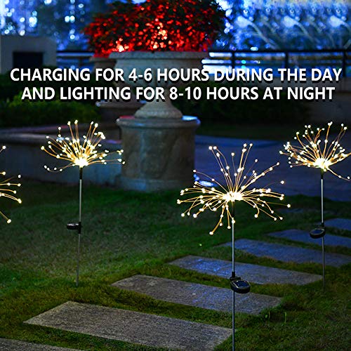 4 PCS Solar Firework Light, Outdoor Solar Garden Decorative Lights 120 LED Powered 40 Copper Wires String DIY Landscape Light for Walkway Pathway Backyard Christmas Decoration Parties (Warm White1)