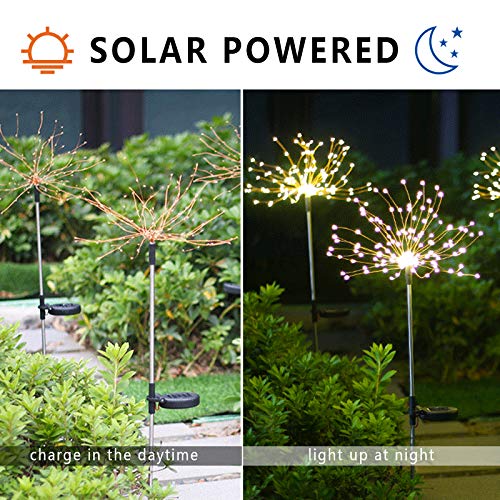 4 PCS Solar Firework Light, Outdoor Solar Garden Decorative Lights 120 LED Powered 40 Copper Wires String DIY Landscape Light for Walkway Pathway Backyard Christmas Decoration Parties (Warm White1)