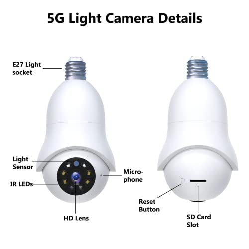 ADAPIDAE 5G Light Bulb Camera, Home Camera Outdoor Indoor,Safe Cam 360 with Motion Detection,Porch Light with Security Camera Full Color Day and Night (32G SD Card Included)