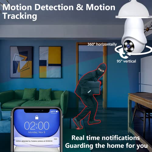 ADAPIDAE 5G Light Bulb Camera, Home Camera Outdoor Indoor,Safe Cam 360 with Motion Detection,Porch Light with Security Camera Full Color Day and Night (32G SD Card Included)