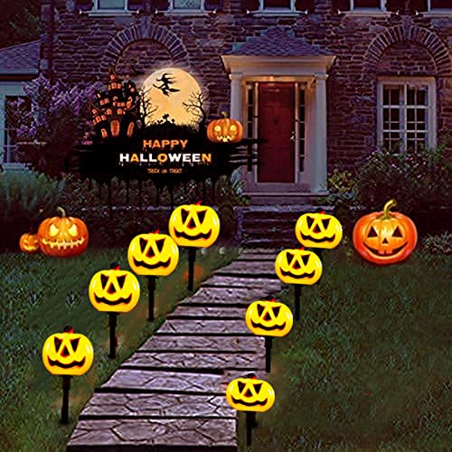 Set of 4 Halloween Pumpkin Lights, Halloween Decorations Outdoor 3D Solar jack-o-lantern, LED Halloween Pumpkin Street Lights Battery Powered for Outdoor Walkway Garden Yard Lighting Decorations