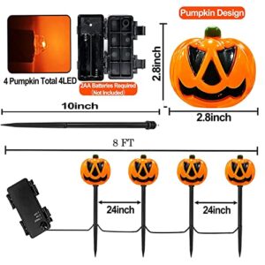 Set of 4 Halloween Pumpkin Lights, Halloween Decorations Outdoor 3D Solar jack-o-lantern, LED Halloween Pumpkin Street Lights Battery Powered for Outdoor Walkway Garden Yard Lighting Decorations