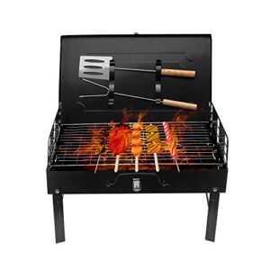 folding outdoor bbq grill – portable charcoal barbecue grill with meat fork & shovel, mini bbq grill for camping/picnic/garden