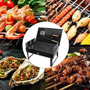 Folding Outdoor BBQ Grill - Portable Charcoal Barbecue Grill with Meat Fork & Shovel, Mini BBQ Grill for Camping/Picnic/Garden