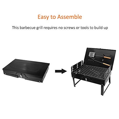 Folding Outdoor BBQ Grill - Portable Charcoal Barbecue Grill with Meat Fork & Shovel, Mini BBQ Grill for Camping/Picnic/Garden