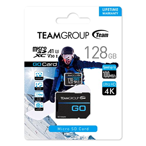 TEAMGROUP GO Card 128GB x 2 PACK Micro SDXC UHS-I U3 V30 4K for GoPro & Drone & Action Cameras High Speed Flash Memory Card with Adapter for Outdoor Sports, 4K Shooting, Nintendo-Switch TGUSDX128GU364