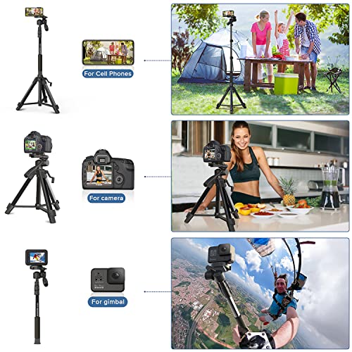 Camera Tripod 69 Inch, Patented 3-Way Swivel Portable Phone Tripod Professional Aluminum Alloy Travel Phone Camera Stand Monopod for Canon Nikon GoPro DSLR, DV Video Camcorder, Smartphone