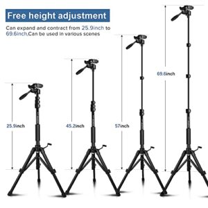 Camera Tripod 69 Inch, Patented 3-Way Swivel Portable Phone Tripod Professional Aluminum Alloy Travel Phone Camera Stand Monopod for Canon Nikon GoPro DSLR, DV Video Camcorder, Smartphone