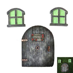 GOSHOWIN Fairy Door and Windows for Tree, Glow in The Dark Miniature Fairy Garden, Fairies Gnome House Yard Art Outdoor Wall Decorations