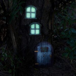 GOSHOWIN Fairy Door and Windows for Tree, Glow in The Dark Miniature Fairy Garden, Fairies Gnome House Yard Art Outdoor Wall Decorations