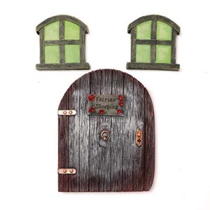 GOSHOWIN Fairy Door and Windows for Tree, Glow in The Dark Miniature Fairy Garden, Fairies Gnome House Yard Art Outdoor Wall Decorations