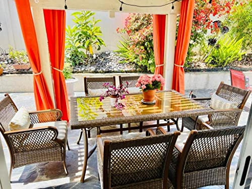 PURPLE LEAF Patio Dining Set Outdoor Wicker Patio Furniture Sets Rectangular Tempered Glass Top Dining Table and 6 Outdoor Chairs with Umbrella Hole and Cushions