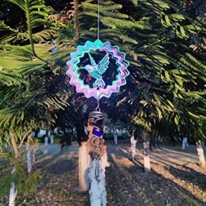 hanging wind spinner , 6″ outdoor metal colorful 3d hanging decor for garden yard tree wind spinners art mandala indoor window (6″ colorful hummingbird)