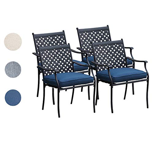 Top Space 4 Piece Metal Outdoor Wrought Iron Patio Furniture,Dinning Chairs Set with Arms and Seat Cushions (4 PC, Blue)