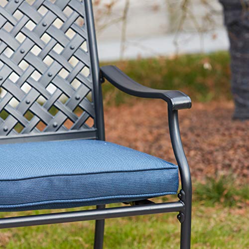 Top Space 4 Piece Metal Outdoor Wrought Iron Patio Furniture,Dinning Chairs Set with Arms and Seat Cushions (4 PC, Blue)