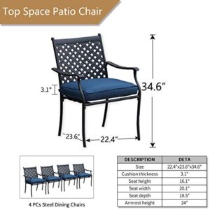 Top Space 4 Piece Metal Outdoor Wrought Iron Patio Furniture,Dinning Chairs Set with Arms and Seat Cushions (4 PC, Blue)