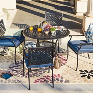 Top Space 4 Piece Metal Outdoor Wrought Iron Patio Furniture,Dinning Chairs Set with Arms and Seat Cushions (4 PC, Blue)