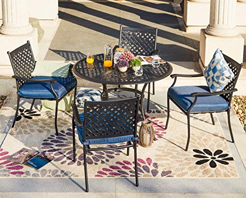 Top Space 4 Piece Metal Outdoor Wrought Iron Patio Furniture,Dinning Chairs Set with Arms and Seat Cushions (4 PC, Blue)