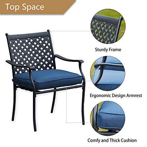 Top Space 4 Piece Metal Outdoor Wrought Iron Patio Furniture,Dinning Chairs Set with Arms and Seat Cushions (4 PC, Blue)