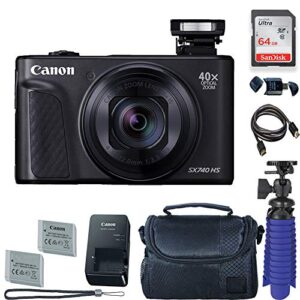 canon powershot sx740 hs digital camera (black) with 64 gb card + premium camera case + 2 batteries + tripod