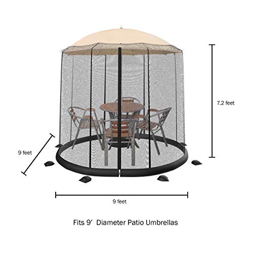 Pure Garden Patio Umbrella Netting for 9’ Patio Table Umbrellas & Furniture- Zippered Mesh Enclosure Cover with Weighted Netting