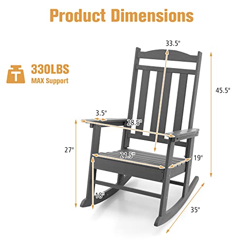 Giantex Patio Rocking Chair - All-Weather HDPE Porch Rocker Chair W/Slatted High Back, Outdoor & Indoor Rocker for Garden, Poolside, Courtyard, 330 lbs Load Capacity (1, Grey)