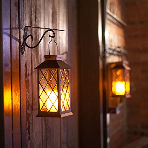 2 Pack Homeimpro Solar Lantern Hanging Garden Outdoor Lights Flickering Flameless Candle Waterproof LED Lamp for Table Patio Lawn