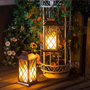 2 Pack Homeimpro Solar Lantern Hanging Garden Outdoor Lights Flickering Flameless Candle Waterproof LED Lamp for Table Patio Lawn