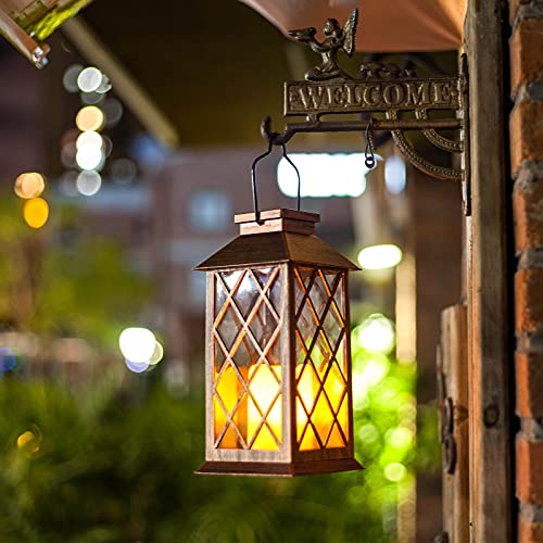 2 Pack Homeimpro Solar Lantern Hanging Garden Outdoor Lights Flickering Flameless Candle Waterproof LED Lamp for Table Patio Lawn