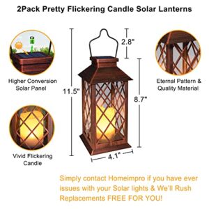 2 Pack Homeimpro Solar Lantern Hanging Garden Outdoor Lights Flickering Flameless Candle Waterproof LED Lamp for Table Patio Lawn