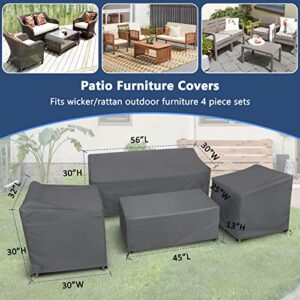 Patio Furniture Covers 4 Piece Set, Heavy Duty Waterproof Outdoor Furniture Cover, Windproof Patio Cover for Rattan Wicker Outdoor Furniture, with Buckle Strap, Grey