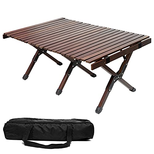 ZUZHII 3ft Low Height Portable Folding Wooden Travel Camping Table for Outdoor/Indoor Picnic, BBQ and Hiking with Carry Bag, Multi-Purpose for Patio, Garden, Backyard, Beach(Large, Walnut Wood)