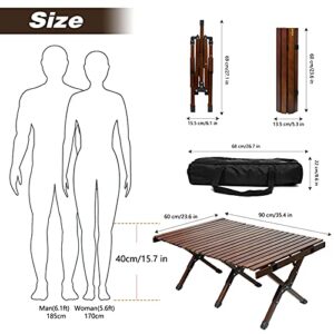 ZUZHII 3ft Low Height Portable Folding Wooden Travel Camping Table for Outdoor/Indoor Picnic, BBQ and Hiking with Carry Bag, Multi-Purpose for Patio, Garden, Backyard, Beach(Large, Walnut Wood)