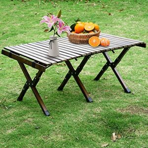 ZUZHII 3ft Low Height Portable Folding Wooden Travel Camping Table for Outdoor/Indoor Picnic, BBQ and Hiking with Carry Bag, Multi-Purpose for Patio, Garden, Backyard, Beach(Large, Walnut Wood)