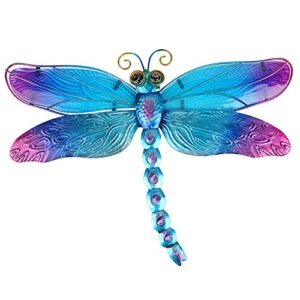 john’s studio metal dragonfly wall decor bathroom glass art iron sculpture outdoor orange hanging decoration for home bedroom garden patio porch or fence – blue