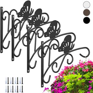 amagabeli 4 pack hanging plants bracket 11″ planter hooks hanger flower pot bird feeder wind chimes lanterns patio lawn garden for outdoor indoor wall fence screw mount against door arm black bg156