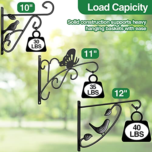 Amagabeli 4 Pack Hanging Plants Bracket 11" Planter Hooks Hanger Flower Pot Bird Feeder Wind Chimes Lanterns Patio Lawn Garden for Outdoor Indoor Wall Fence Screw Mount Against Door Arm Black BG156