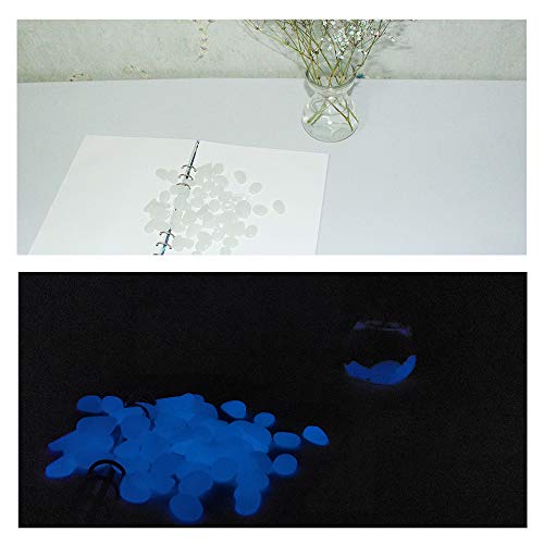 Glow in the Dark Pebble Stones - 200 Glow Rocks for Outdoor Yard Landscaping and Garden Use, and Indoor Fish Tank Aquarium, Glow-in-the-Dark Party Décor and Crafts, White Stones with Blue Glow