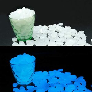 Glow in the Dark Pebble Stones - 200 Glow Rocks for Outdoor Yard Landscaping and Garden Use, and Indoor Fish Tank Aquarium, Glow-in-the-Dark Party Décor and Crafts, White Stones with Blue Glow