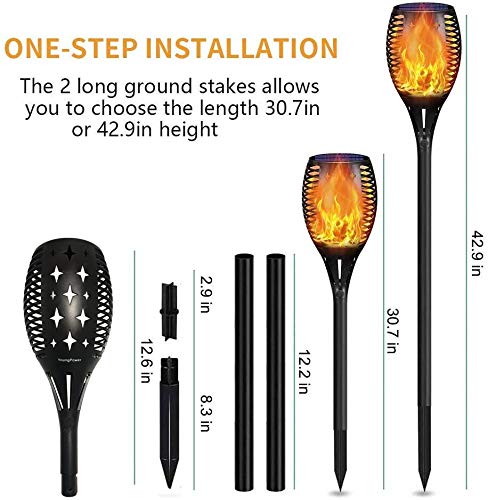 Upgraded Solar Torch Lights,YoungPower Waterproof Flickering Flames Solar Lights Outdoor Landscape Decoration Lighting Dusk to Dawn Auto On/Off Security Light for Garden Patio Deck Yard Driveway,1Pack