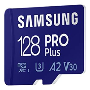 SAMSUNG PRO Plus + Reader 128GB microSDXC Up to 160MB/s UHS-I, U3, A2, V30, Full HD & 4K UHD Memory Card for Android Smartphones, Tablets, Go Pro and DJI Drone (MB-MD128KB/AM)