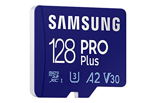 SAMSUNG PRO Plus + Reader 128GB microSDXC Up to 160MB/s UHS-I, U3, A2, V30, Full HD & 4K UHD Memory Card for Android Smartphones, Tablets, Go Pro and DJI Drone (MB-MD128KB/AM)