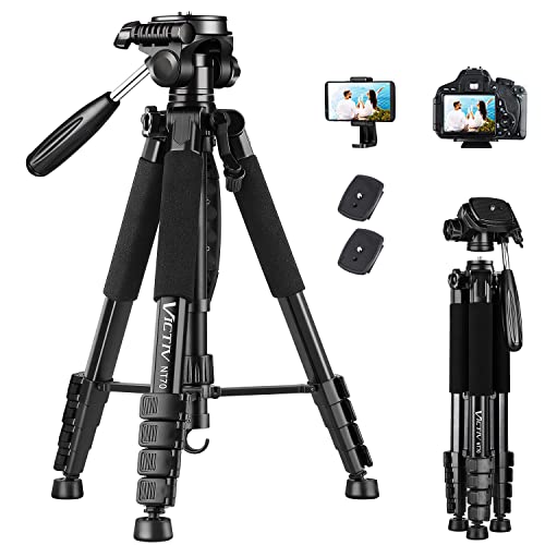 VICTIV 74” Camera Tripod, Tripod for Camera and Phone, Aluminum Tripod for Canon Nikon with Carry Bag and Phone Holder, Compatible with DSLR，iPhone, Projector, Webcam, Spotting Scopes