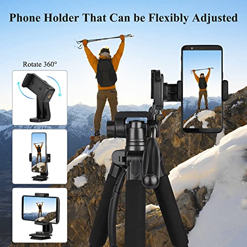 VICTIV 74” Camera Tripod, Tripod for Camera and Phone, Aluminum Tripod for Canon Nikon with Carry Bag and Phone Holder, Compatible with DSLR，iPhone, Projector, Webcam, Spotting Scopes