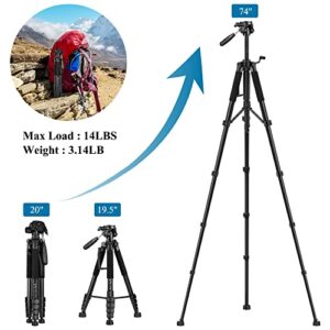 VICTIV 74” Camera Tripod, Tripod for Camera and Phone, Aluminum Tripod for Canon Nikon with Carry Bag and Phone Holder, Compatible with DSLR，iPhone, Projector, Webcam, Spotting Scopes