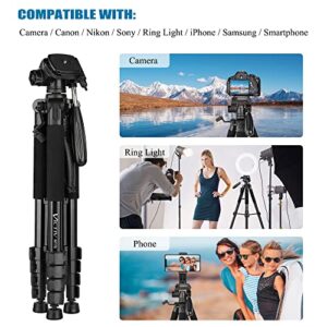 VICTIV 74” Camera Tripod, Tripod for Camera and Phone, Aluminum Tripod for Canon Nikon with Carry Bag and Phone Holder, Compatible with DSLR，iPhone, Projector, Webcam, Spotting Scopes